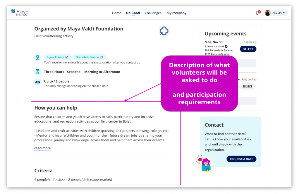 A guide to our Activity pages – Alaya - users